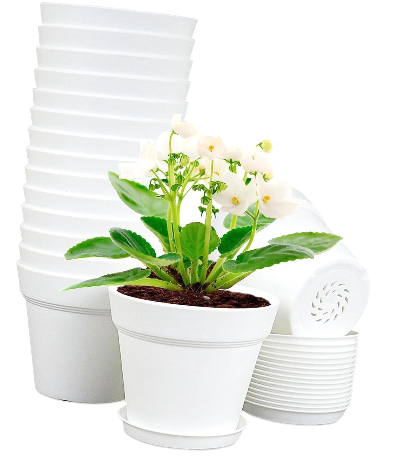 Wellsay 4 inch Small Plastic Nursery Pots, 16 Pack Plant Pots for ...