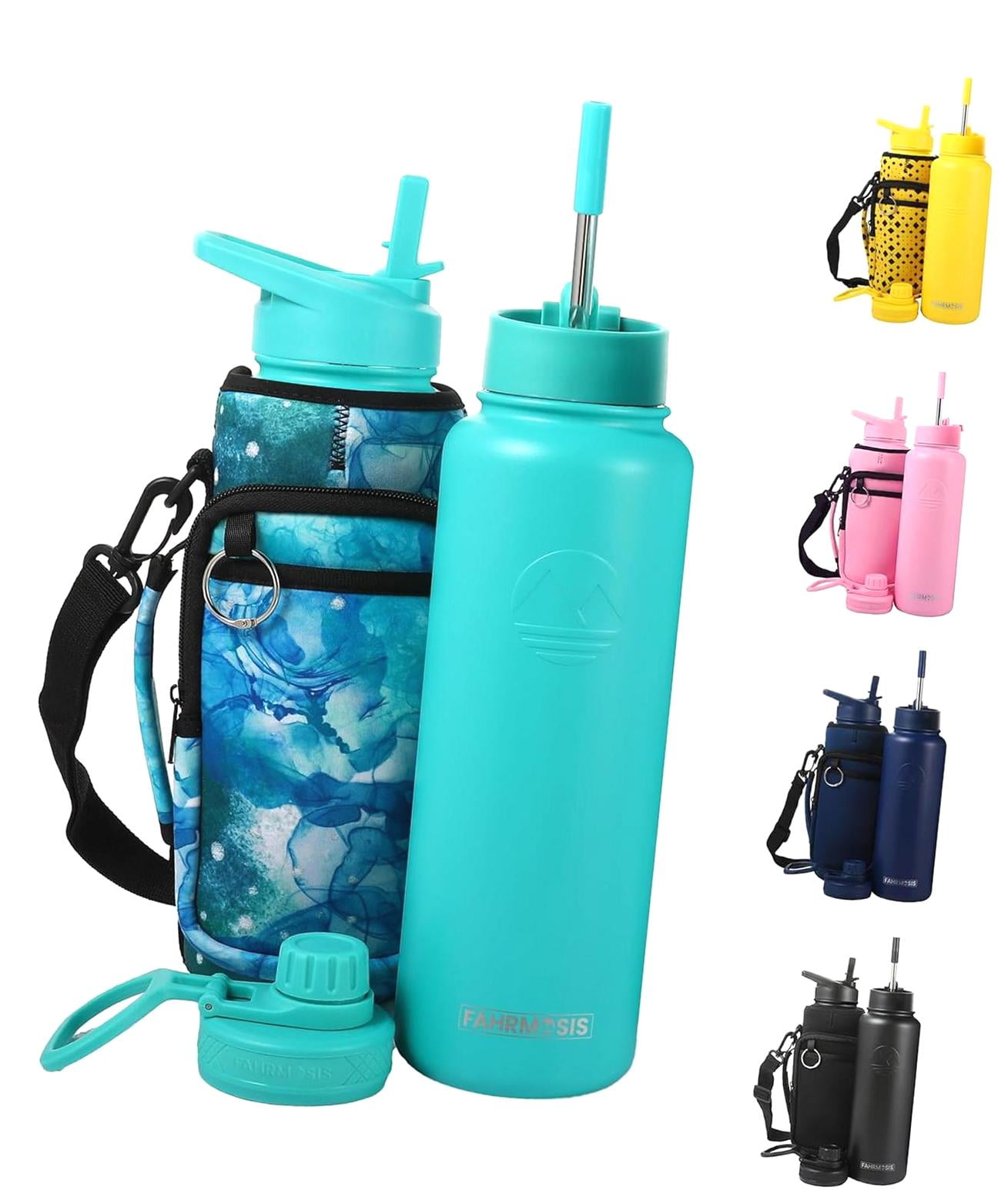 Wellsay 40 Oz Hydration Bottle with Strap, Stainless Steel, Features 3 ...