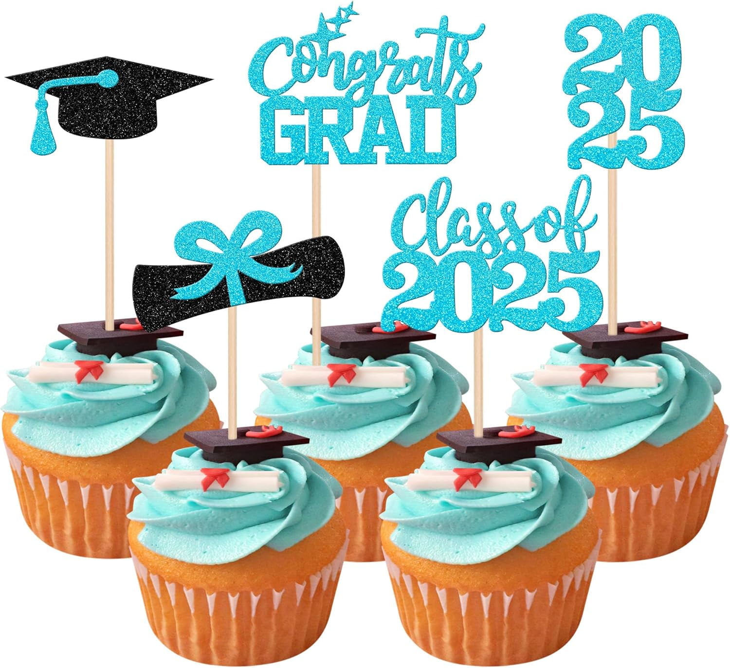 Wellsay 40 PCS 2025 Graduation Theme Cupcake Tors Glitter Class of 2025 ...