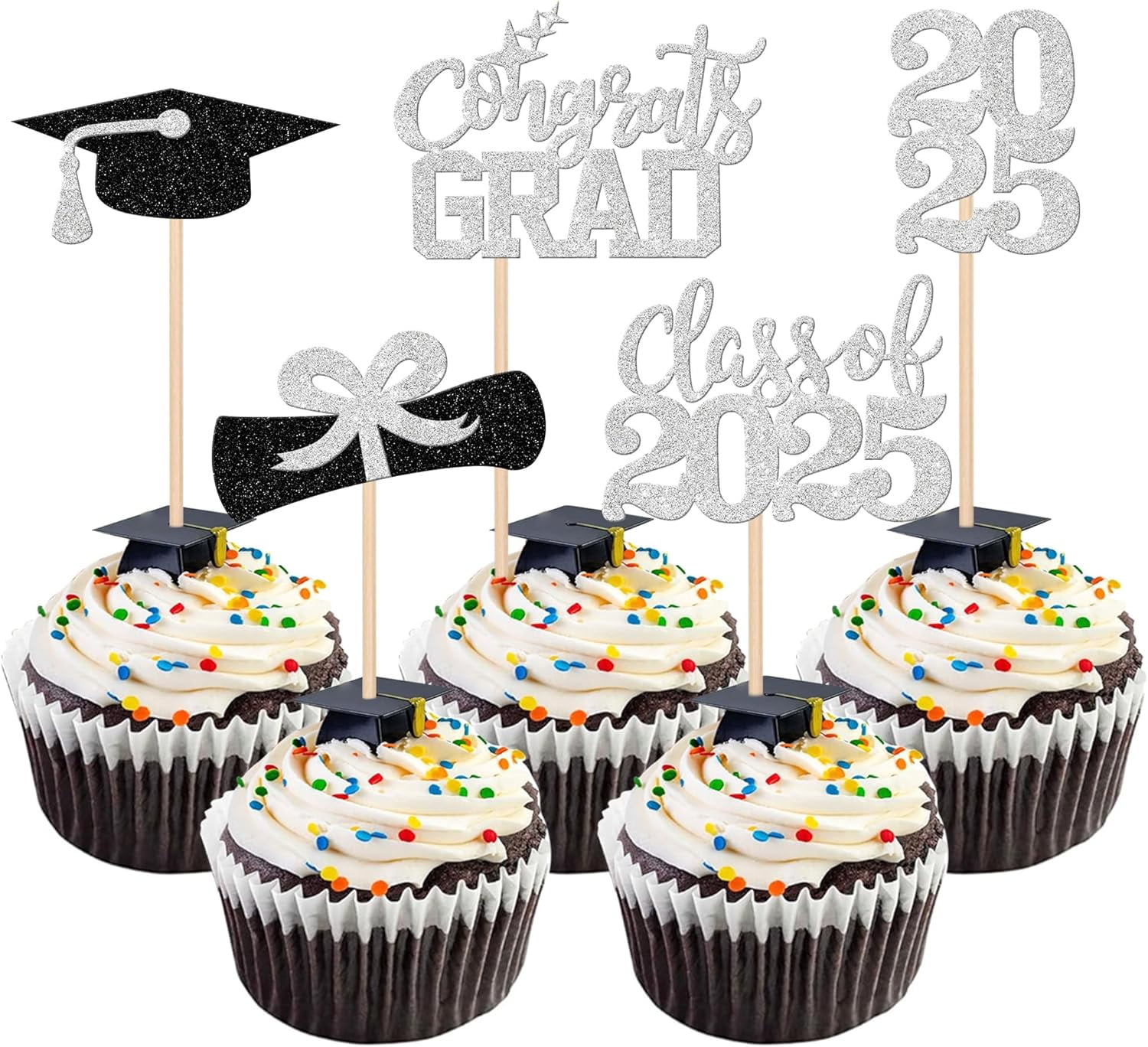 Wellsay 40 PCS 2025 Graduation Theme Cupcake Tors Glitter Class of 2025 ...