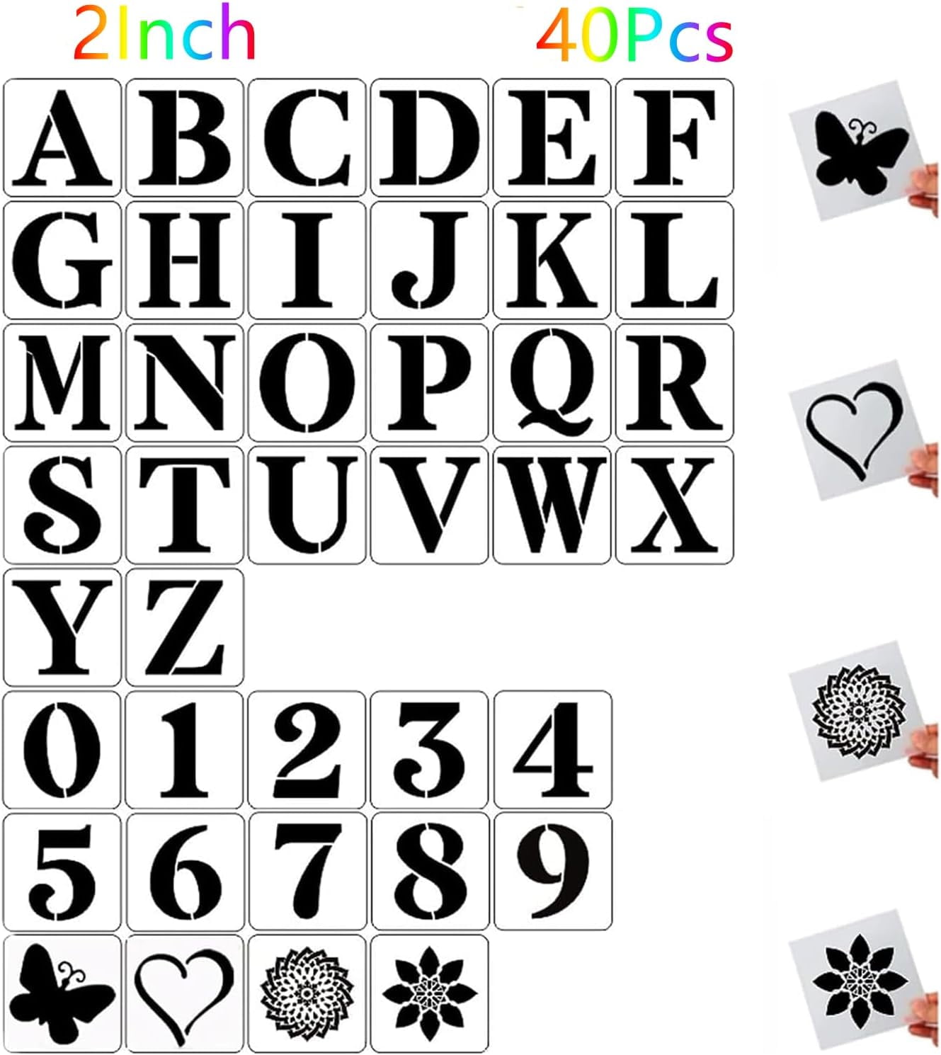 Wellsay 40pcs 2 Inch Letter and Number Templates, Reusable Plastic ...