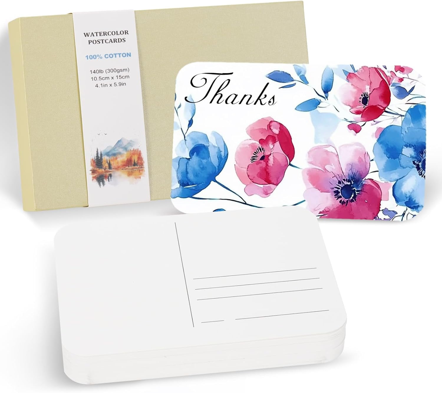 Wellsay 48 Sheets Watercolor Postcards, 100% Cotton 4x6 Inch Blank ...