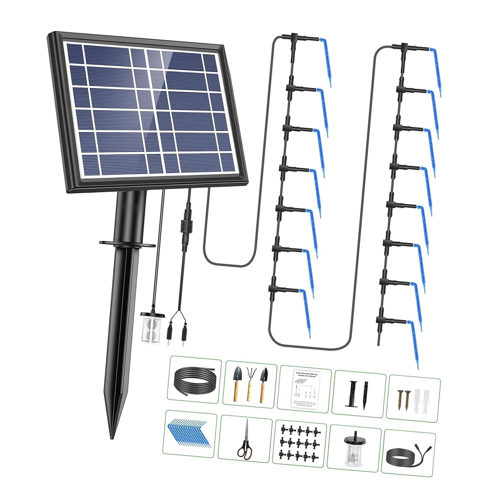 Wellsay 49FT Solar Drip Irrigation Kit with Screen, Auto Watering Kit ...