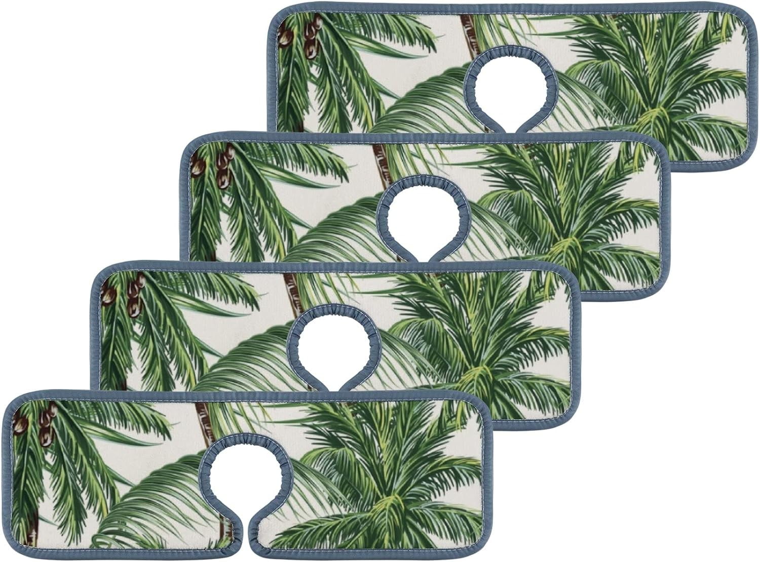 Wellsay 4PCS Faucet Absorbent Mat, Palm Tree Leave Washable Sink Splash ...