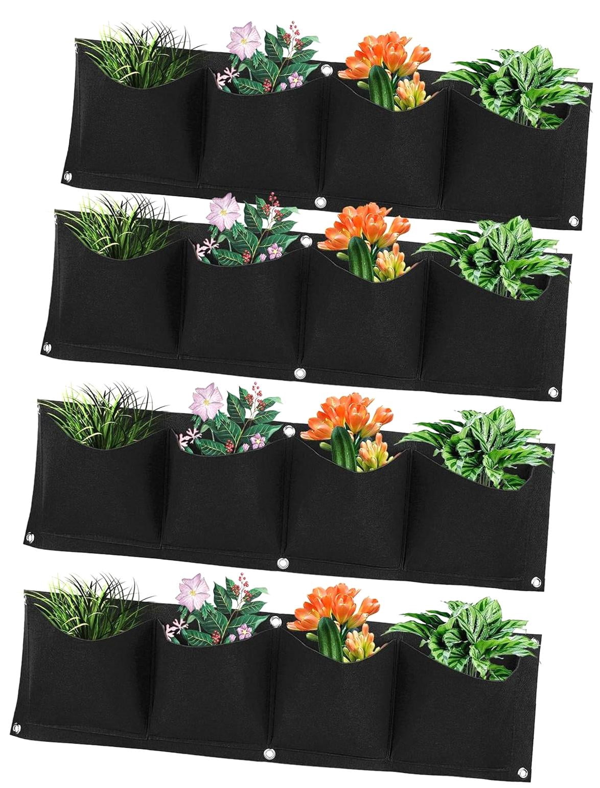 Wellsay 4Pcs 4 Pocket Felt Vertical Wall Garden Planter Plant Grow Bag ...
