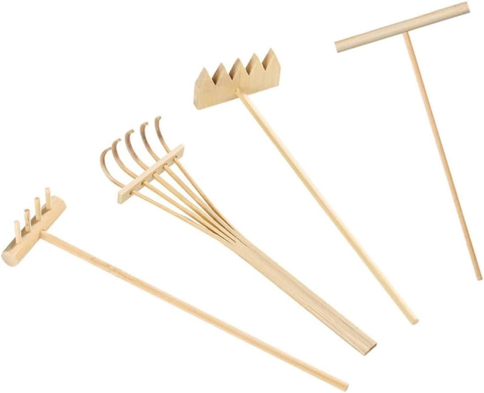 Wellsay 4Pcs Mini Zen Garden Rake Tools Set Sand Smoothing Rake Garden ...