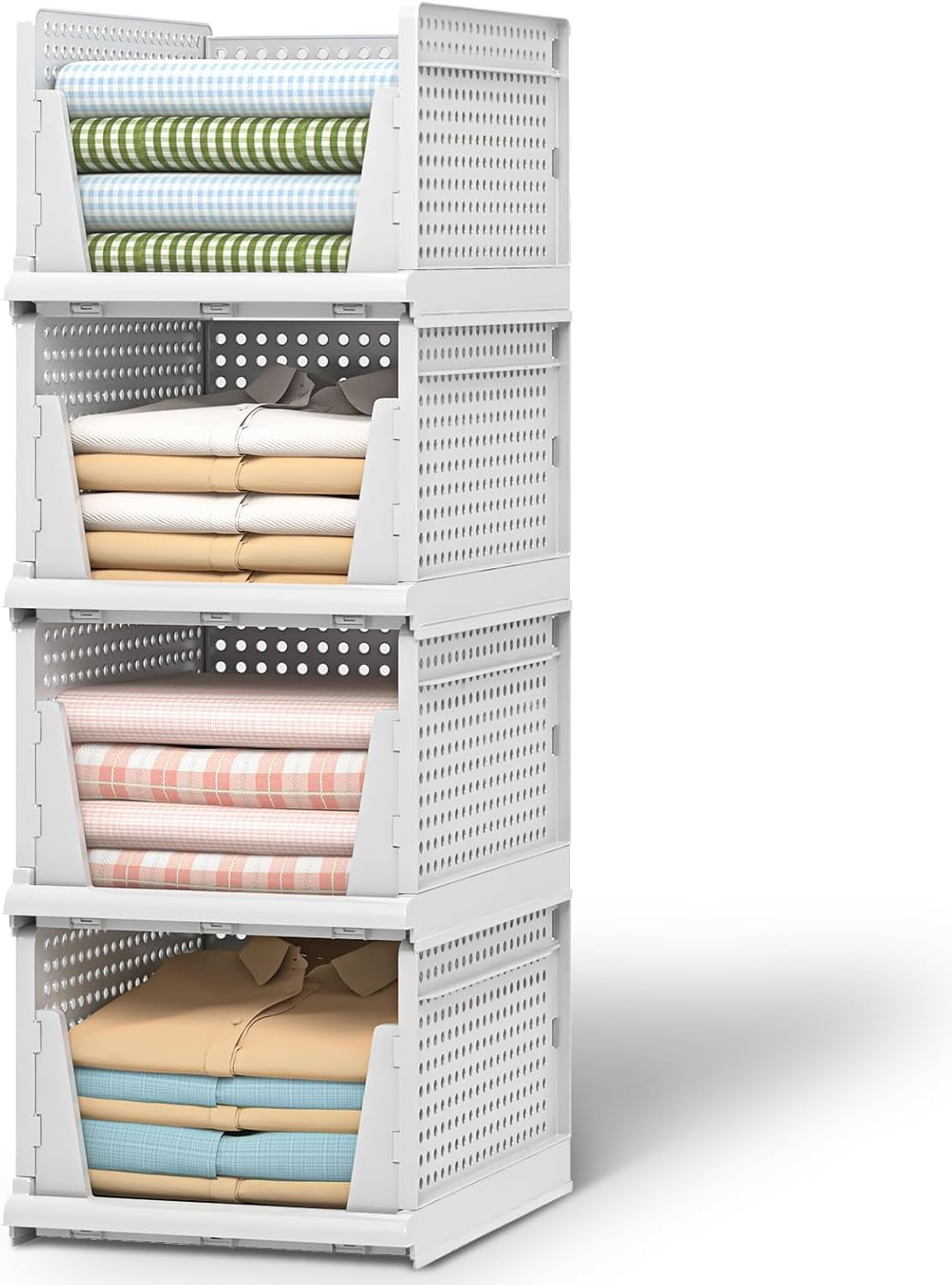 Wellsay 5 Packs Stackable Plastic Storage Basket for Closet Foldable ...