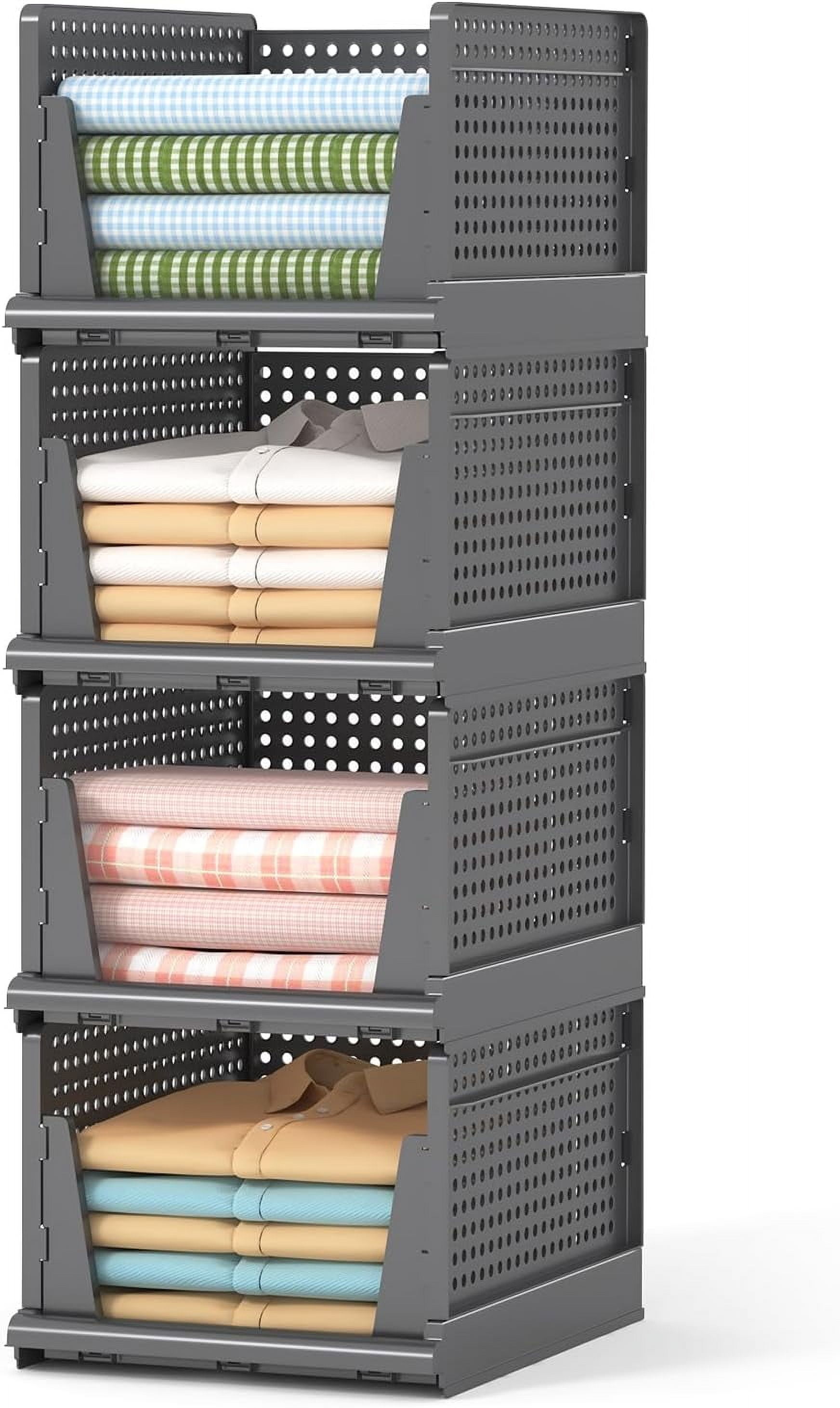 Wellsay 5 Packs Stackable Plastic Storage Basket for Closet Foldable ...