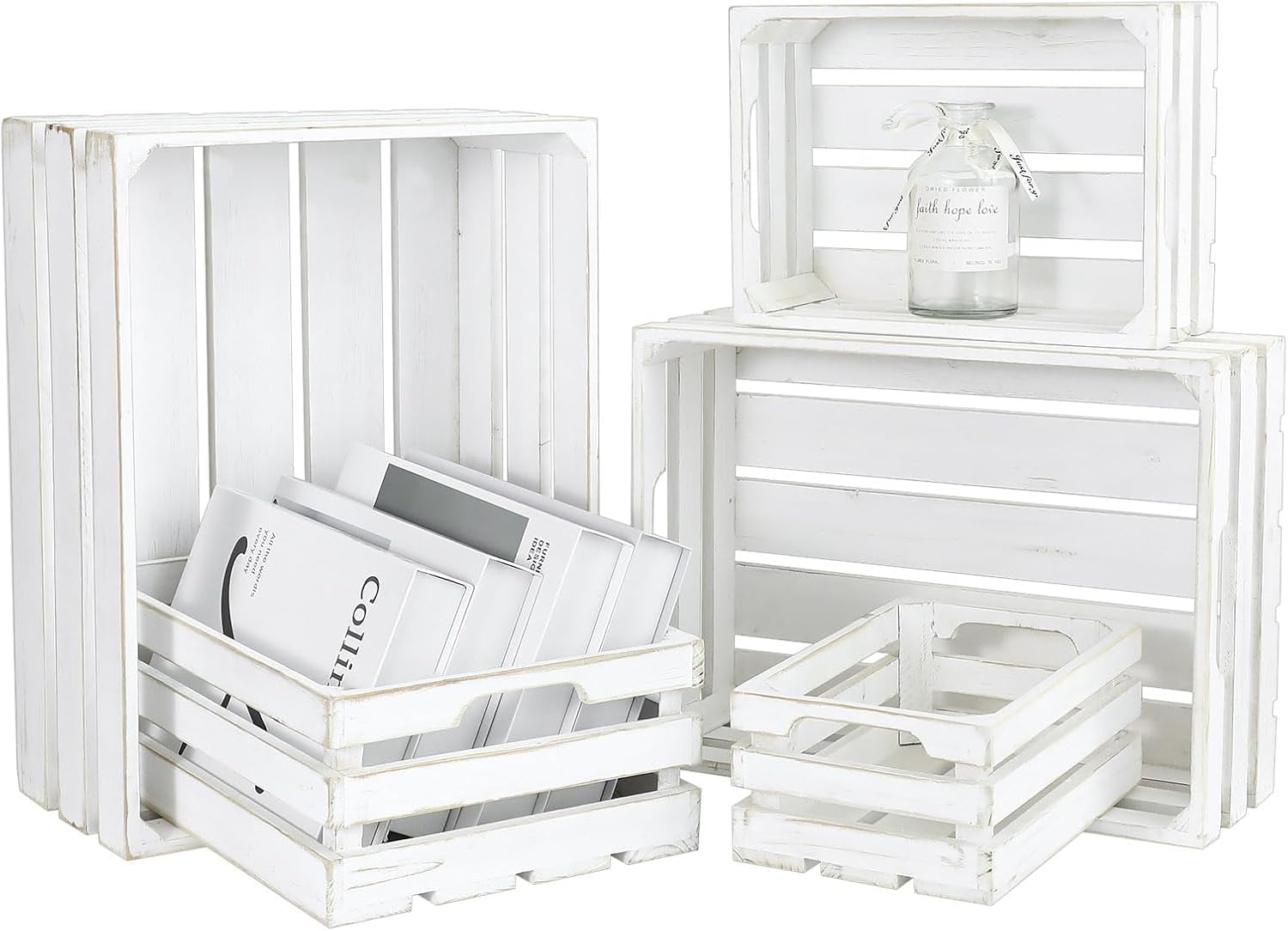 Wellsay 5-Piece Farmhouse Wooden Crate Set - Rustic Wooden Crates for ...