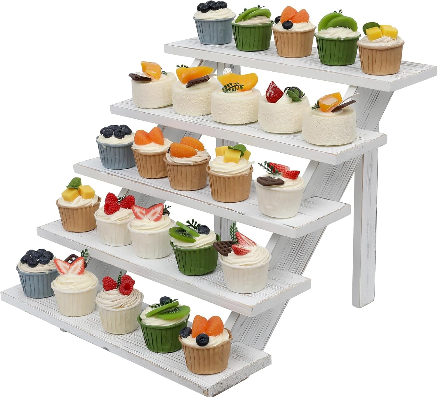 Wellsay 5 Tier Wooden Rustic Cupcake Stand for 30 Cupca, Sted Wood ...