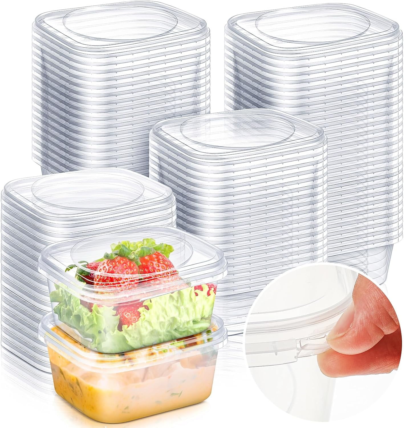 Wellsay 50 Pack 12 oz Tamper Proof Containers with Lid Square Plastic ...