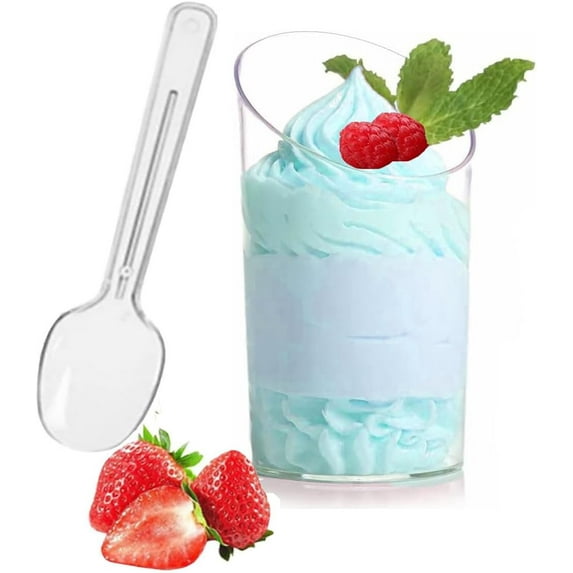 Wellsay 50 Pack Clear Plastic Dessert Cups with Spoons, Parfait Cups ...
