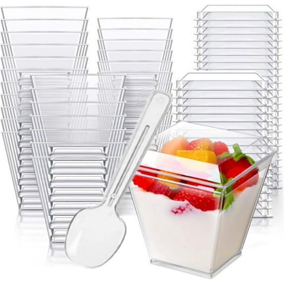 Wellsay 50 Pack Clear Plastic Dessert Cups with and Spoons, Parfait ...
