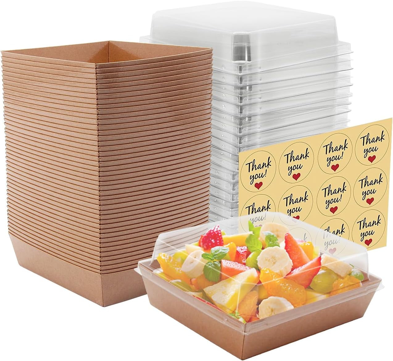 Wellsay 50 Pack Small Paper Charcuterie Boxes with Clear Lids, Dessert ...
