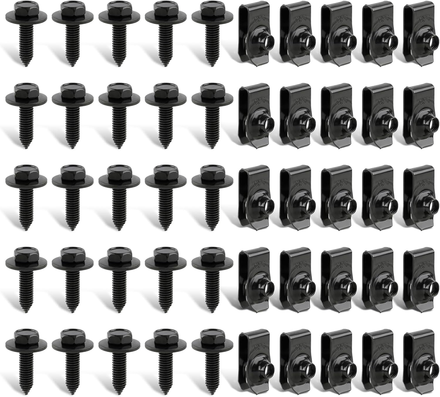 Wellsay 50 Pcs Body Fasteners - 25 Bolts & 25 U-Nut Clips for , Engine ...
