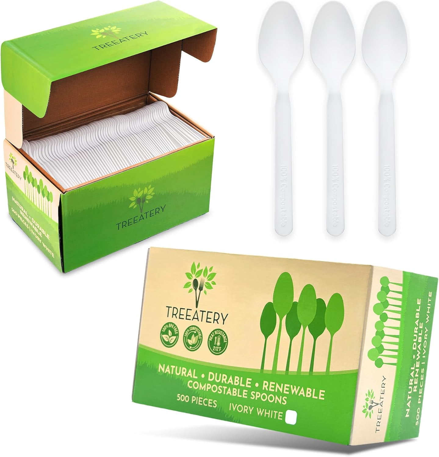 Wellsay 500 Comble Spoons, Disposable Spoons, Plant-Based Comble ...