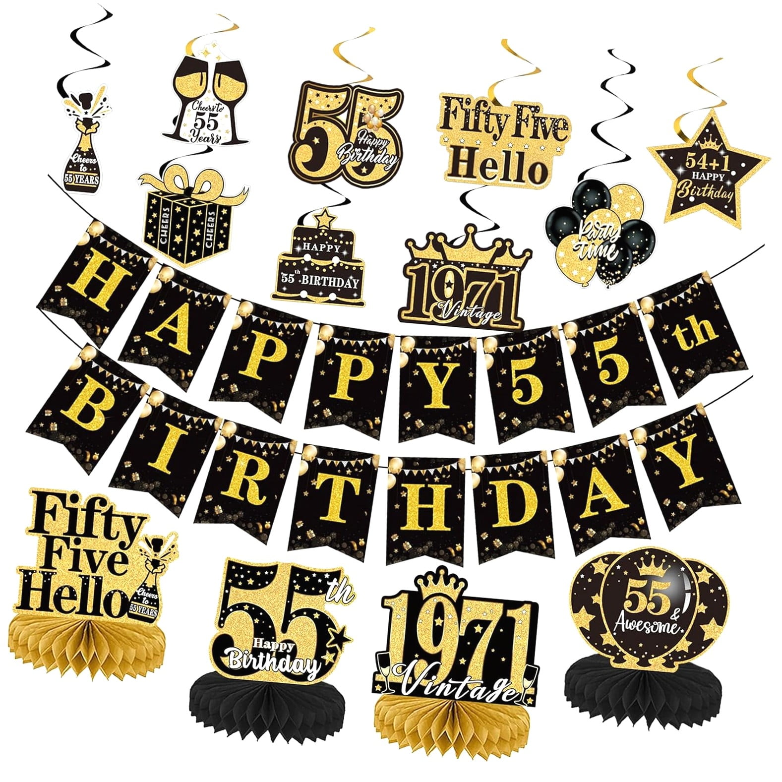 Wellsay 55th Birthday Decorations for Adults, Happy 55th Birthday ...