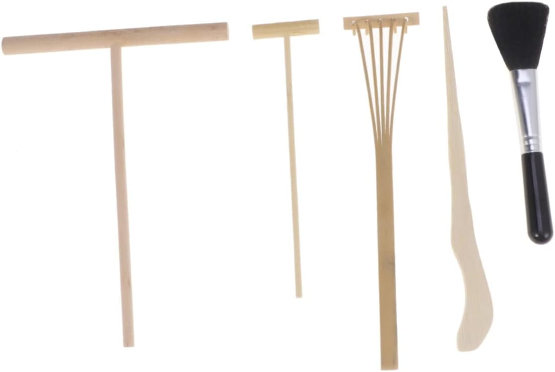 Wellsay 5pc Set Tooth Rake Zen Garden Tool Set Japanese Rake Set ...