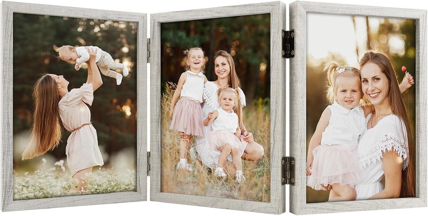 Wellsay 5x7 Triple Hinged Frames, 3 Folding Picture Frame, Triptych P ...