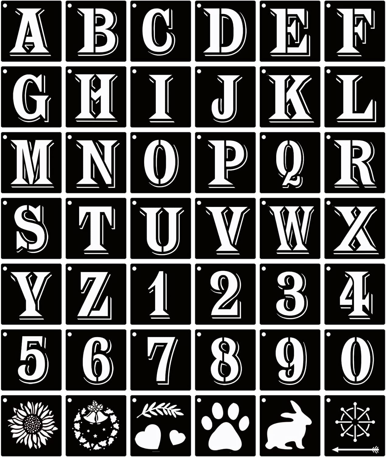 Wellsay 6 Inch Letter Stencils Symbol Numbers Craft Stencils, 42 Pcs ...