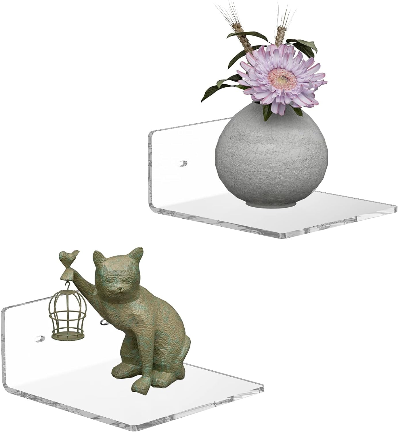 Wellsay 6 Inches Acrylic Small Wall Shelves 2 Pack, Floating Shelf for ...