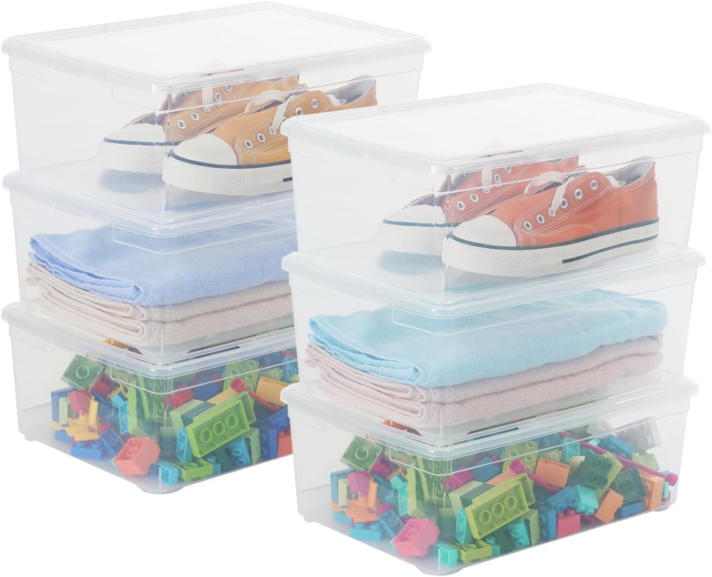Wellsay 6 Pack 12 Quart Stackable Plastic Storage Bins, BPA-Free ...