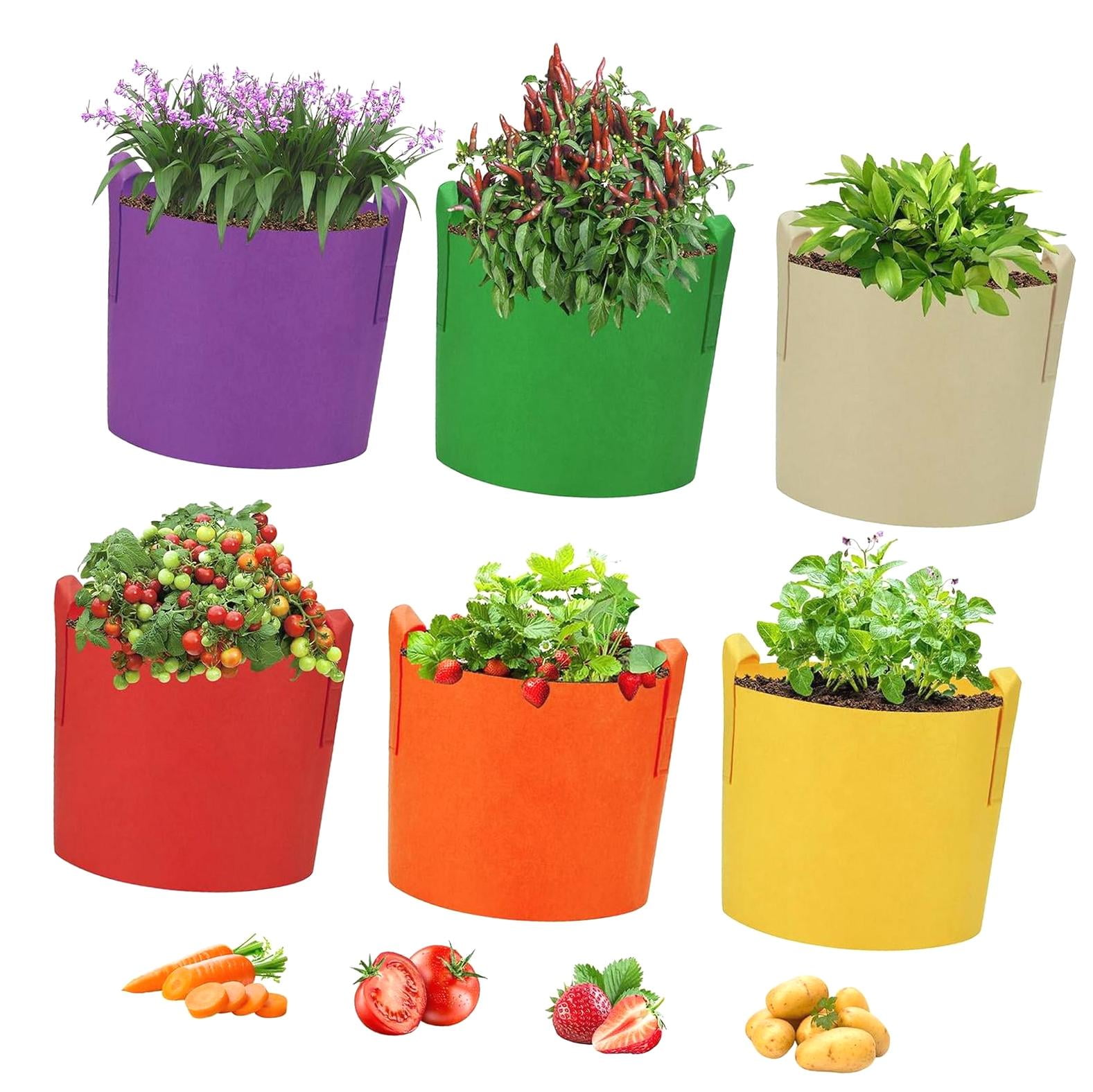 Wellsay 6 Pack 7 Gallon , Colorful Fabric Plant Growing Pots with ...
