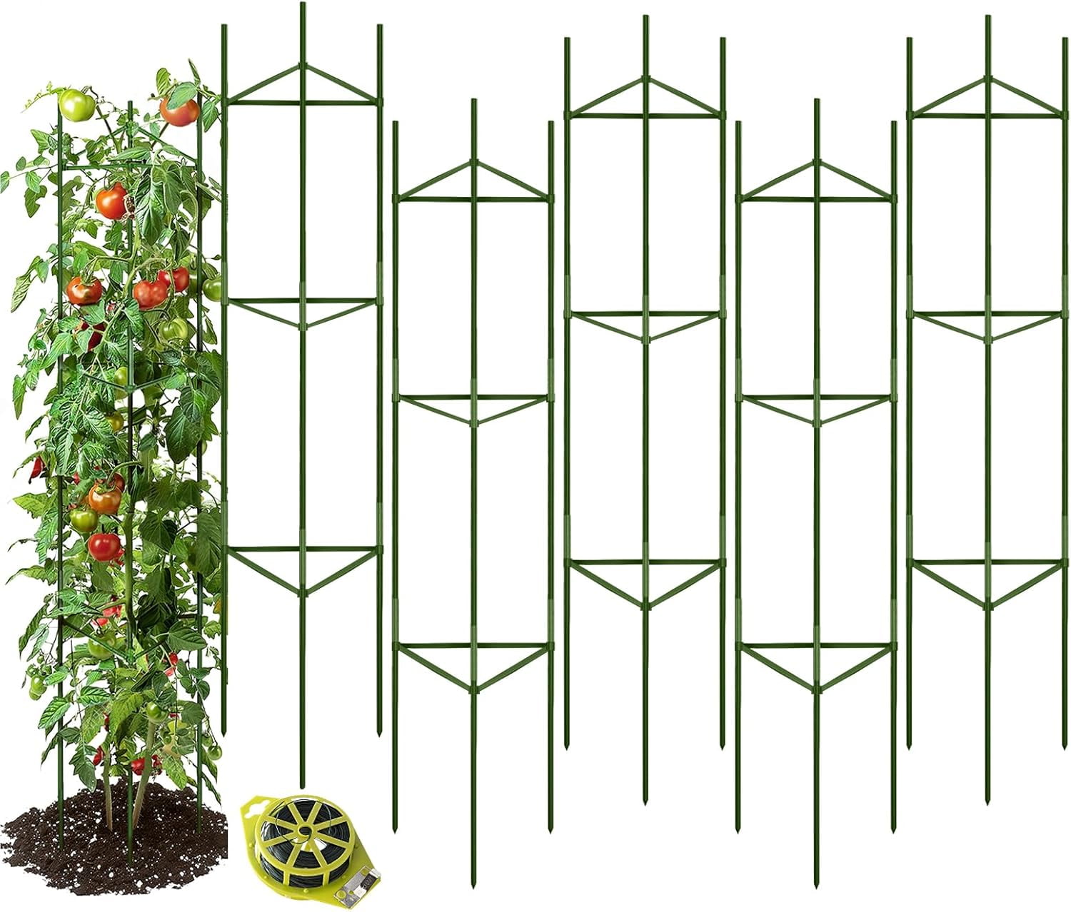 Wellsay 6 Packs Tomato Cages for Garden, 51 Inches Tomato Trellis Plant ...