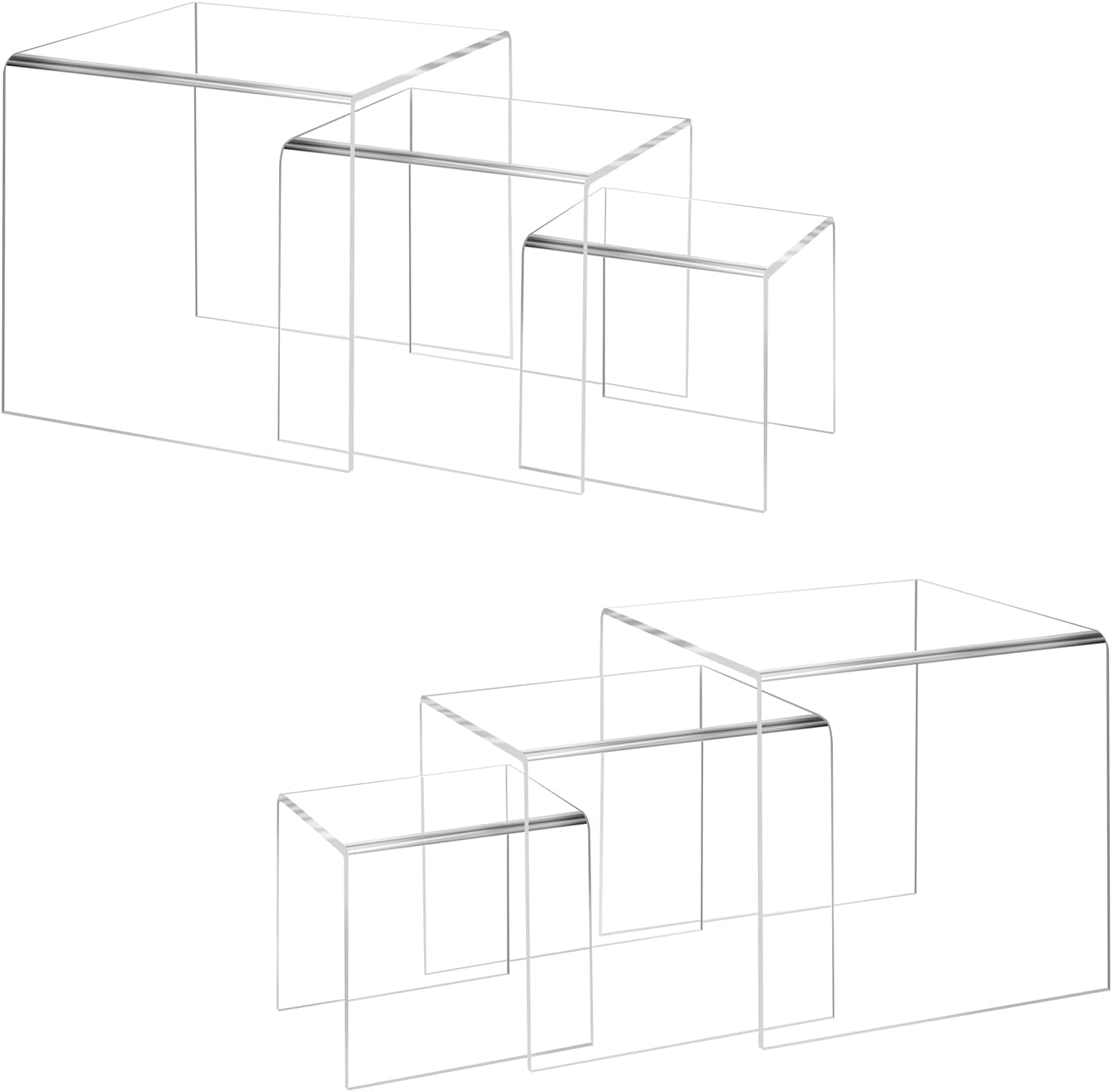 Wellsay 6 Pcs Clear Acrylic Display Risers - 2 Sets, Square Acrylic ...