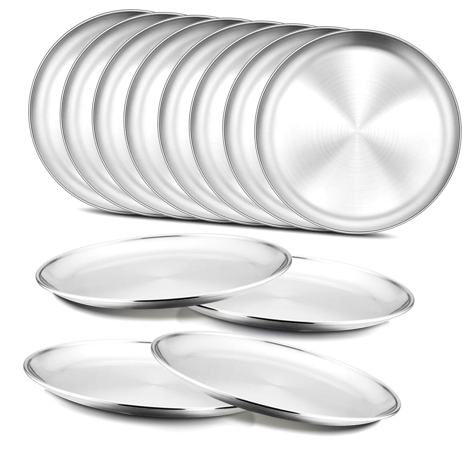 Wellsay 6-Piece 18/8 Steel Plates 8 Inch 304 Metal Dinner Dishes ...
