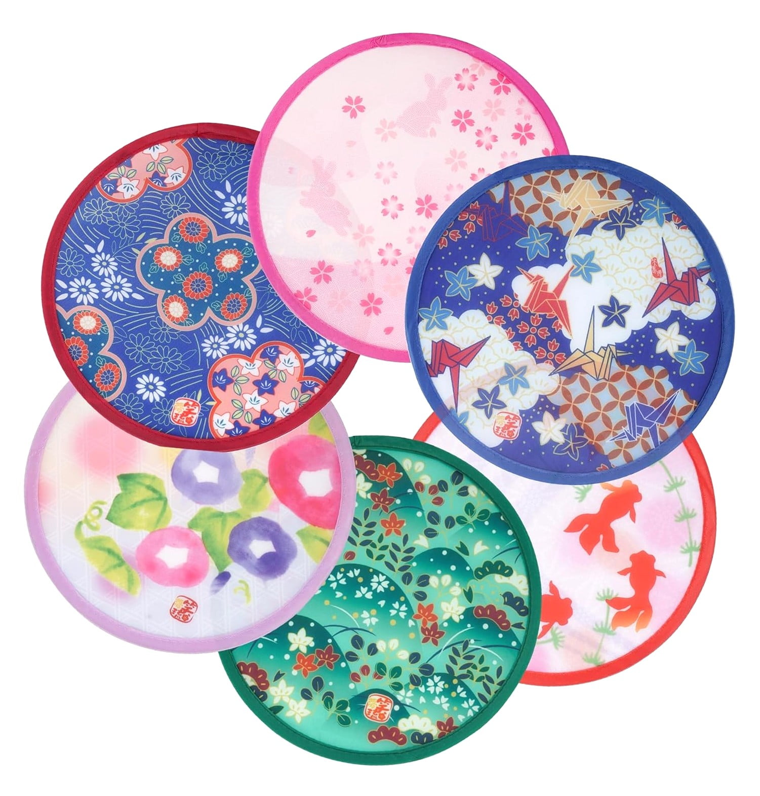 Wellsay 6-Piece Floral Round Folding Hand Fan Set, 8-Inch Foldable ...