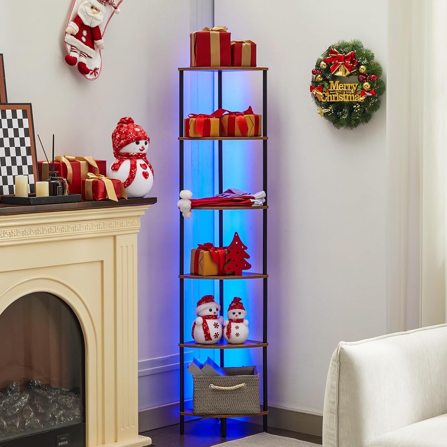 Wellsay 6-Tier Corner Bookshelf with LED Light, Corner Bookshelf for ...