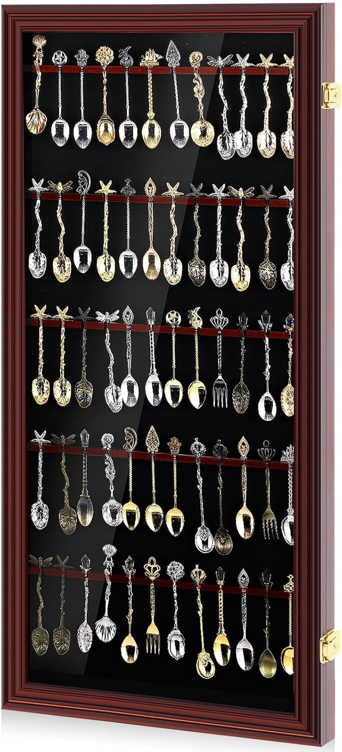 Wellsay 60/36/18 Souvenir Tea Spoon Display Case Wall Mount Wooden ...