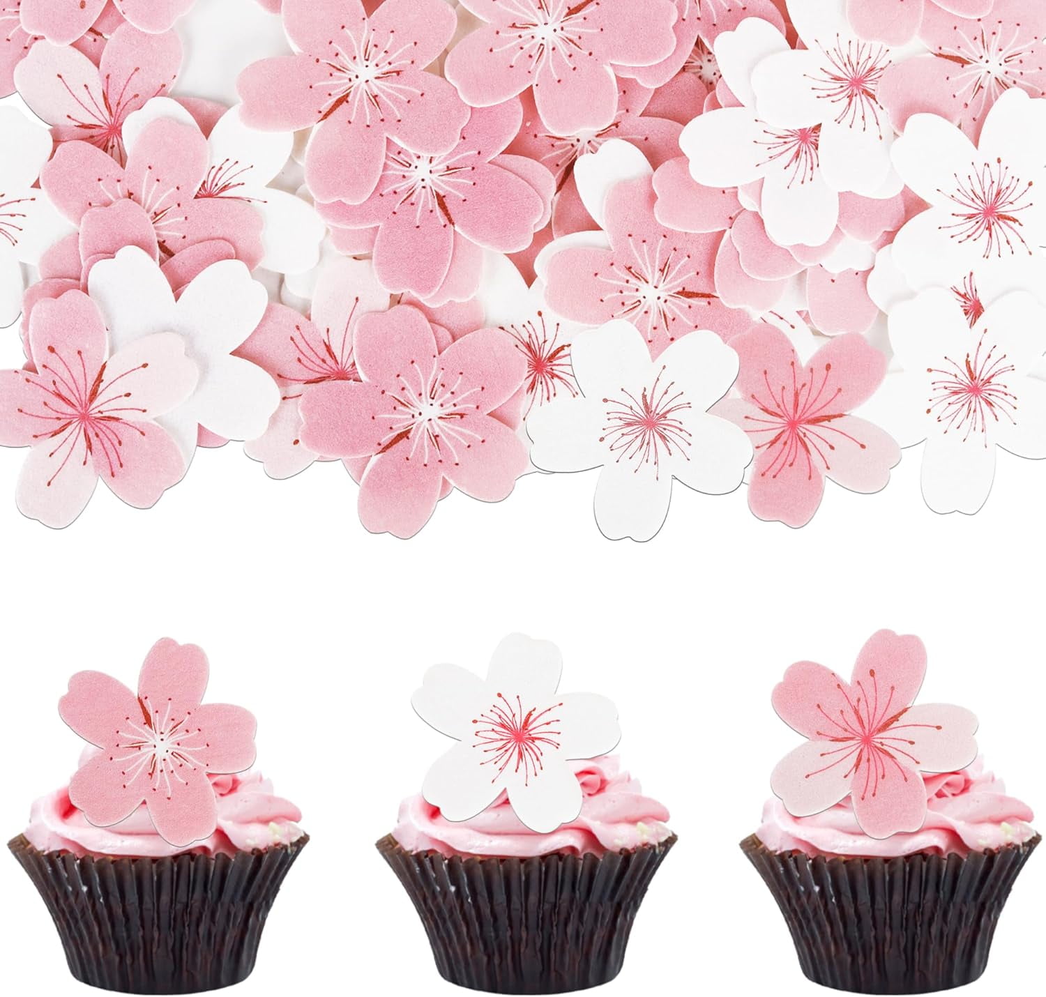 Wellsay 60 PCS Edible Flowers Cake Decorations Pink Edible Cherry ...