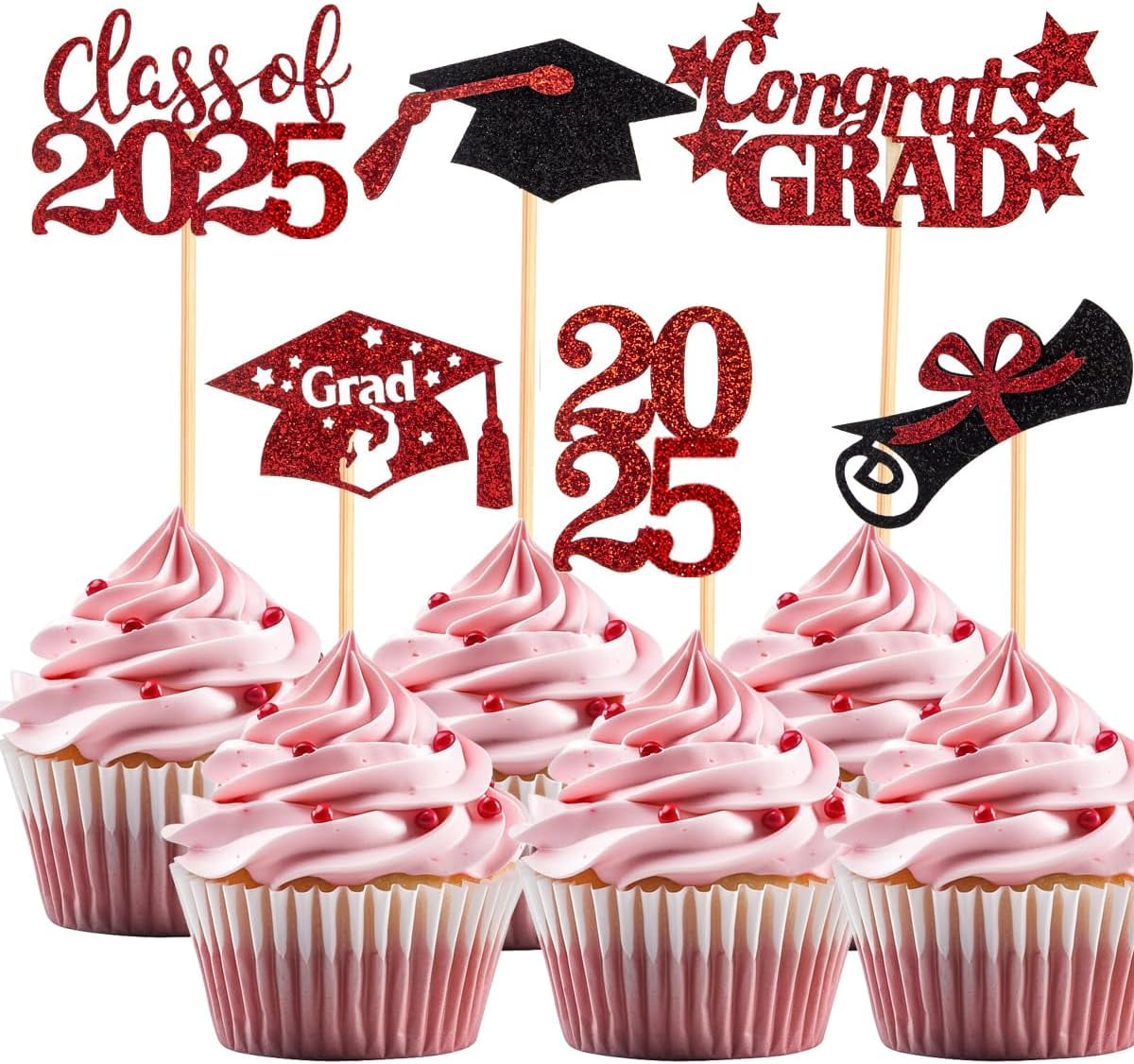 Wellsay 60 Pcs 2025 Graduation Cupcake Tors,Glitter Class of 2025 ...