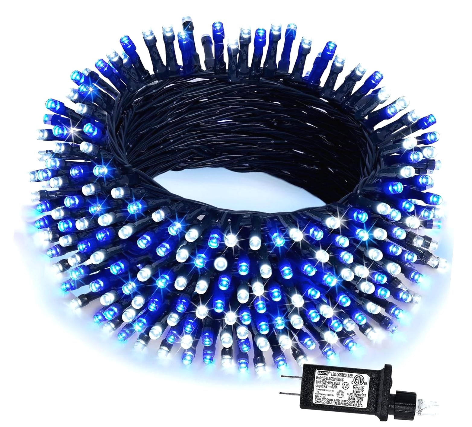 Wellsay 66ft 200 Blue and White Holiday Strands, Plug-in Expandable ...