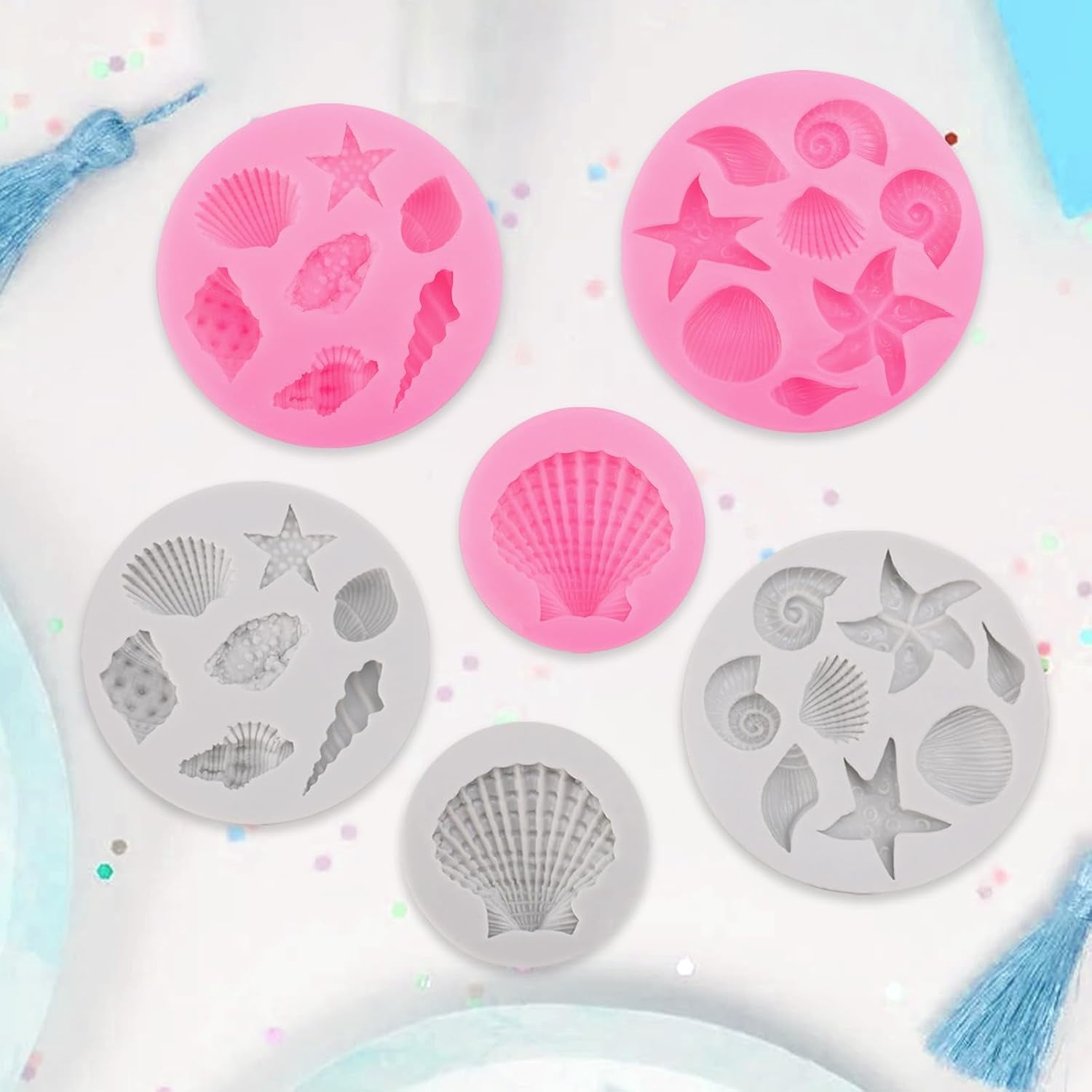 Wellsay 6pcs Under The Sea Shell Molds, 3 Size Silicone Marine Theme ...