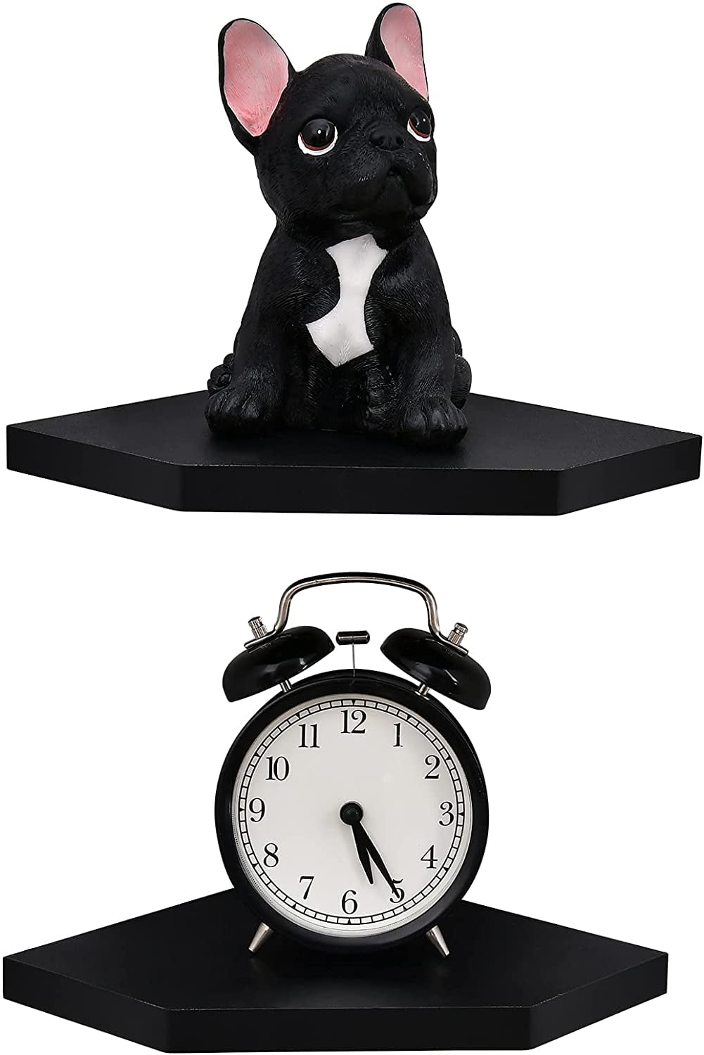 Wellsay 7-Inch Black Floating Corner Shelves Set of 2, Wall Mounted Storage Shelf with White ...