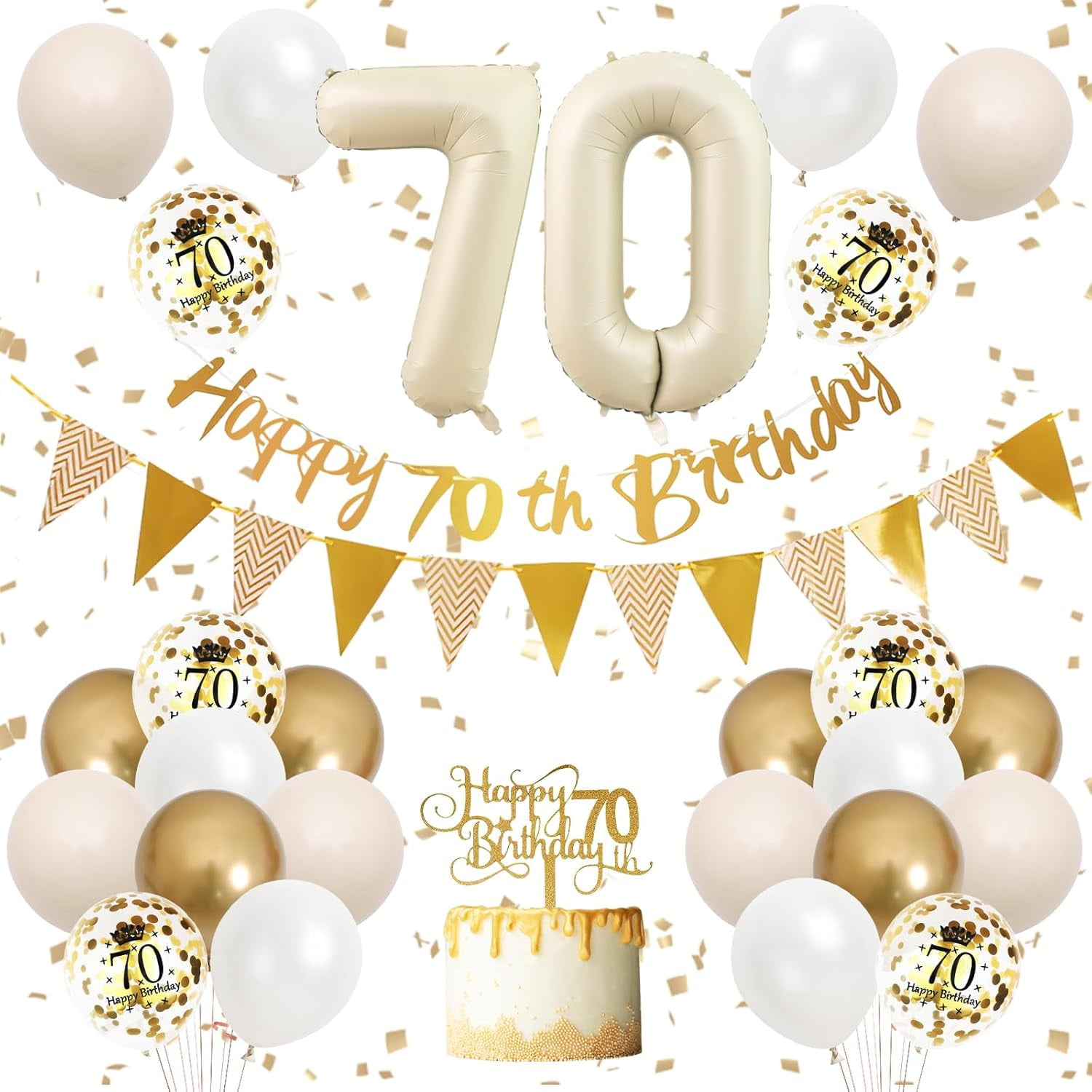 Wellsay 70th Birthday Decorations Sand White Gold,70th Birthday ...