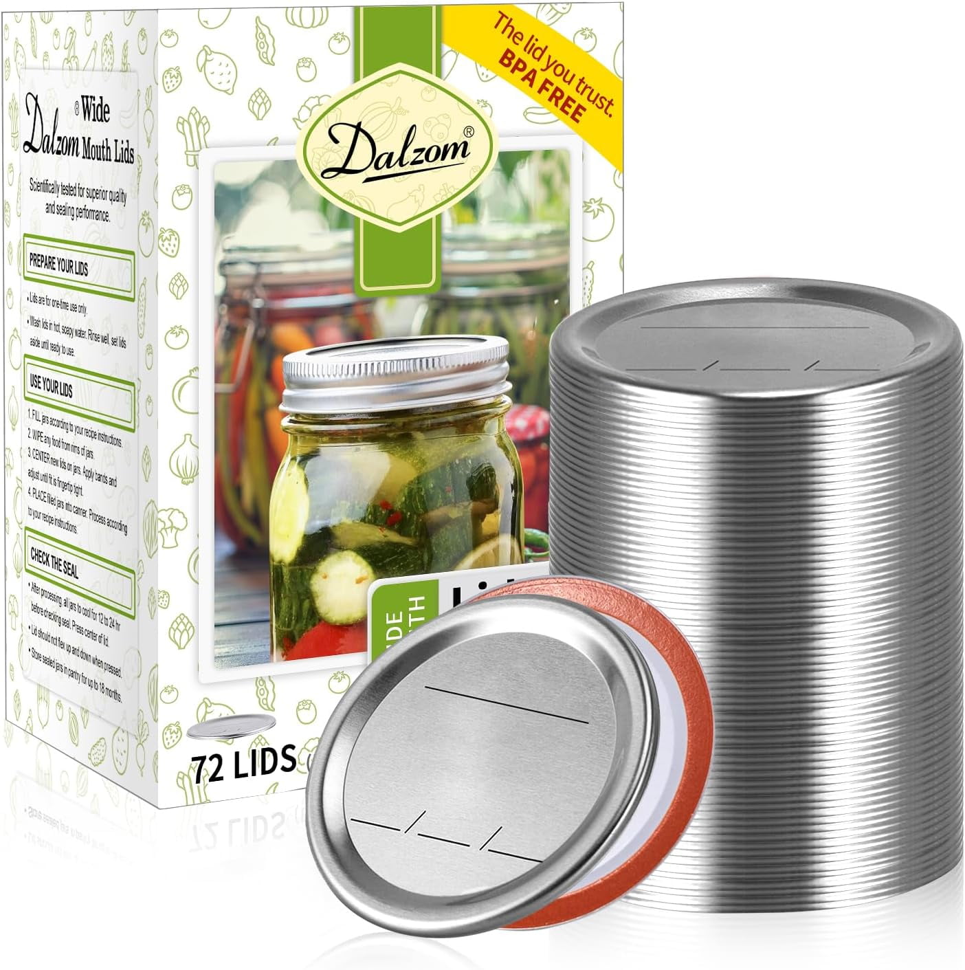 Wellsay ® 72Pcs Canning Lids Wide Mouth, Premium Mason Jar Lids for ...