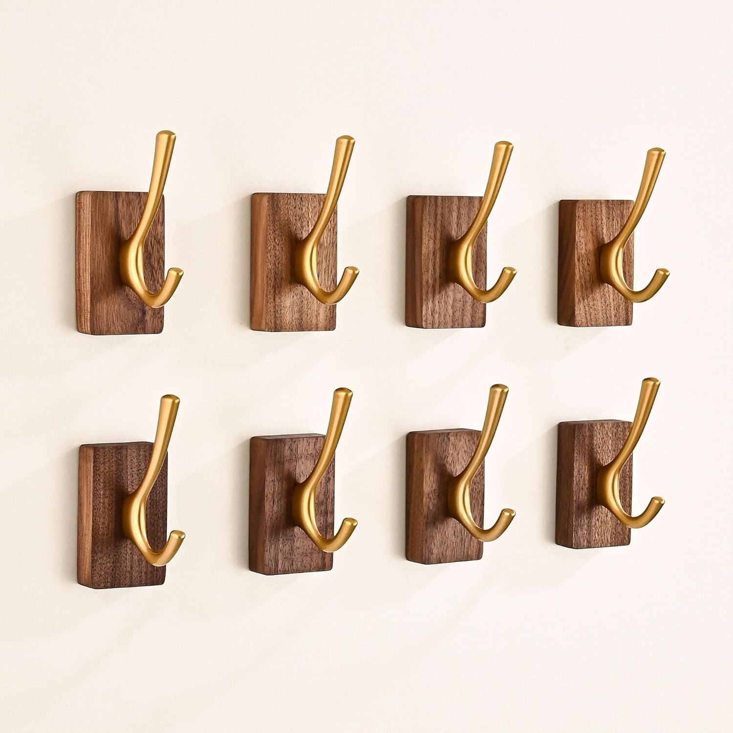 Wellsay 8 Pack Walnut Wood Wall Coat Hooks for Hanging, Adhesive ...