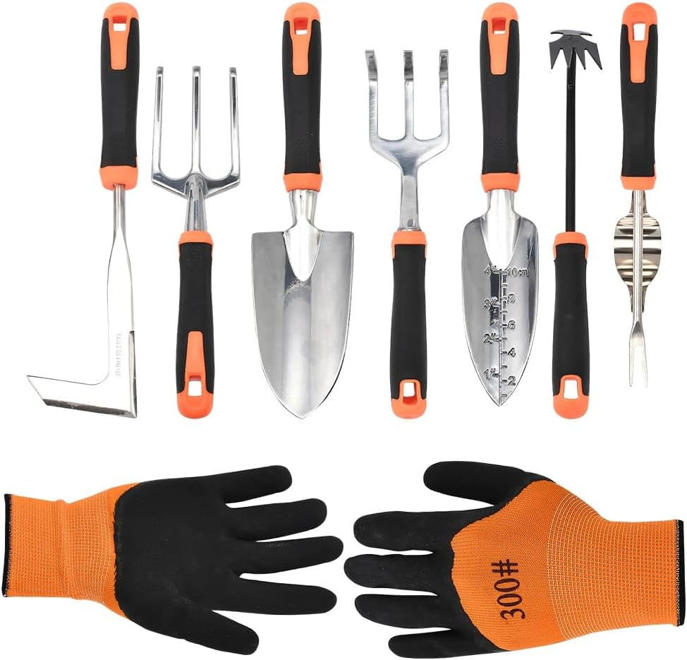 Wellsay 8-Piece Garden Tool Set, Heavy Duty Gardening Tool Set with Non ...