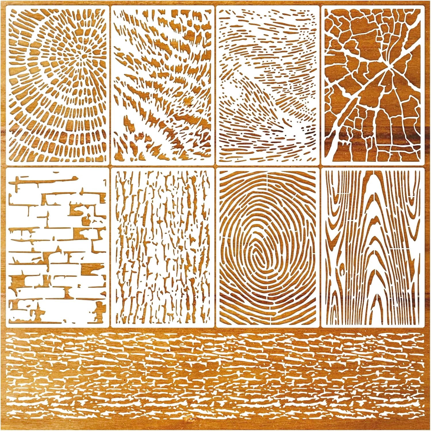 Wellsay 8 Pieces Abstract Geometry Texture Brick Stencils for Painting ...
