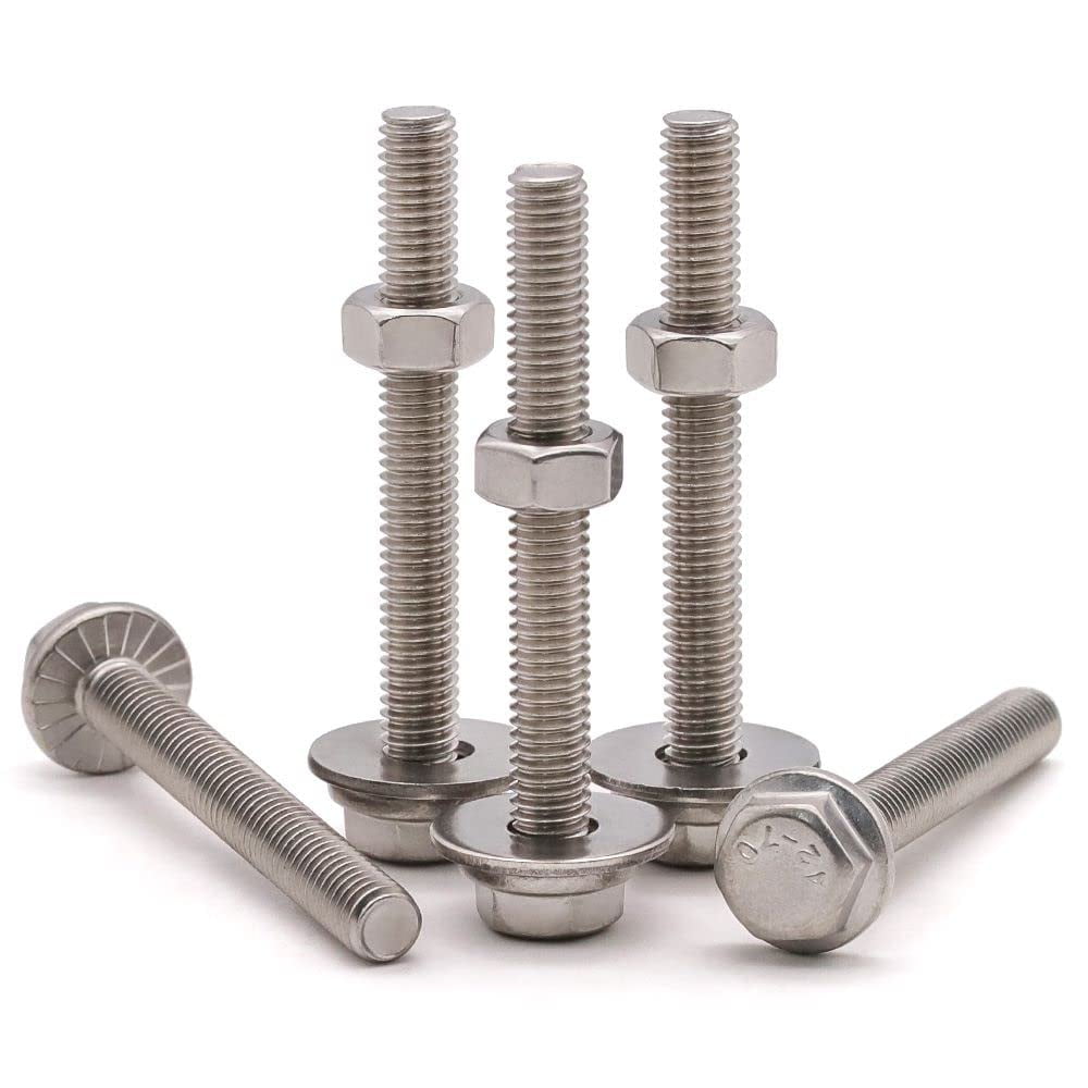 Wellsay （8 Sets M8-1.25 x 50mm Flanged Hex Bolts with Hex Nut DIN934 and Extra Large Flat Washer ...
