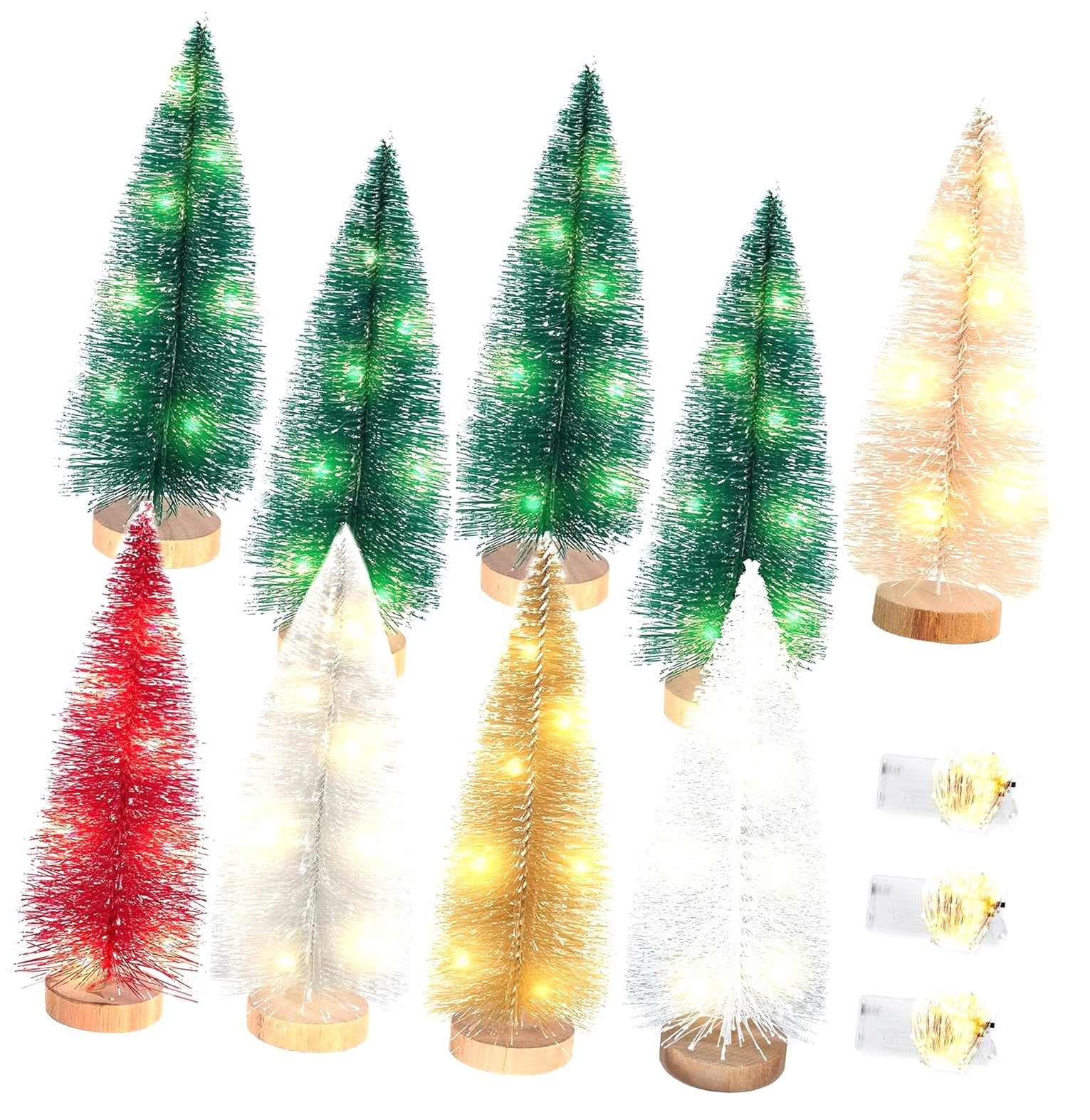 Wellsay 9-Piece Christmas Tree Set with Lights, 8-Inch Artificial ...
