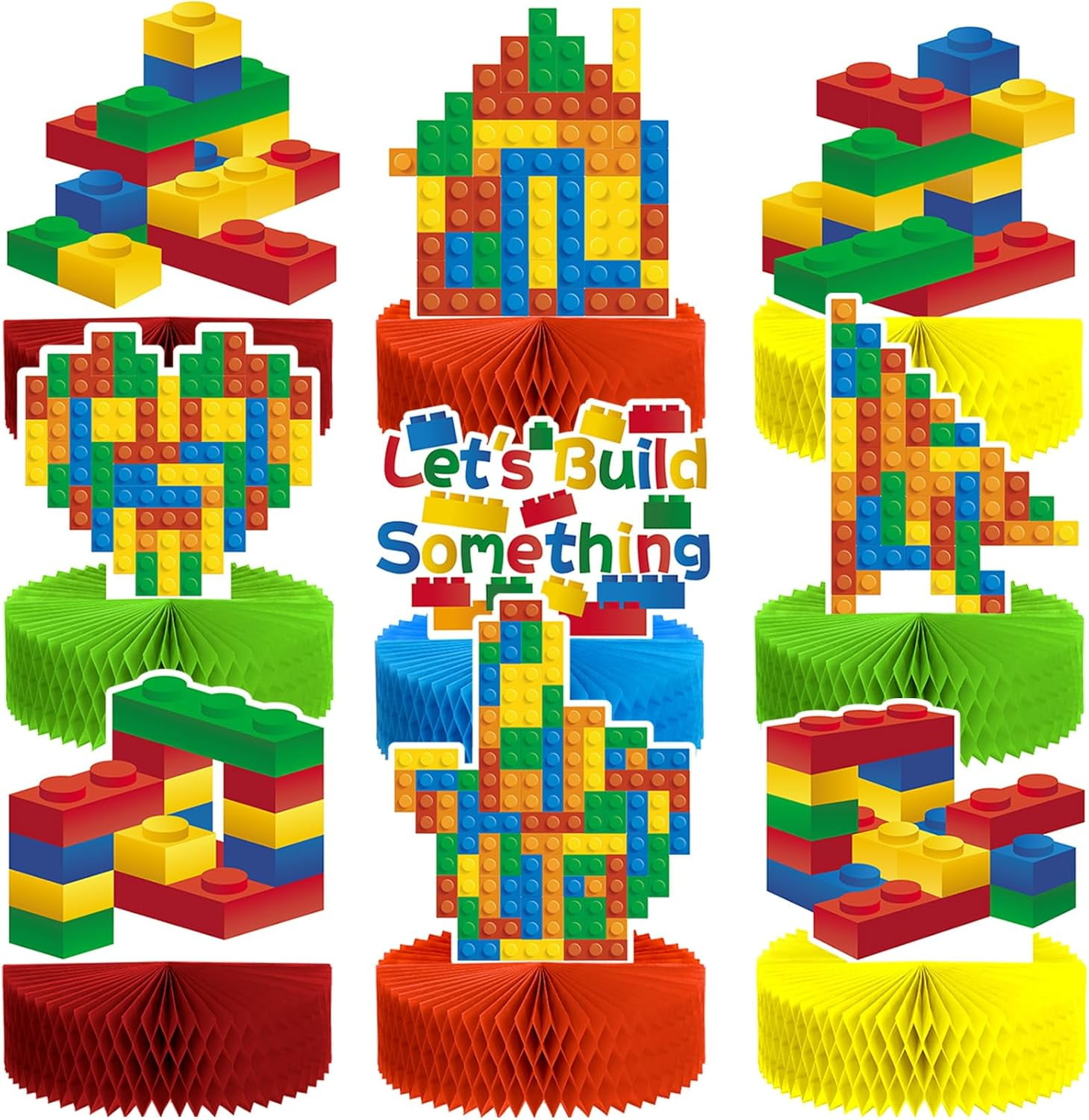 Wellsay 9 Pieces Building Block Birthday Party Supplies Building Block ...