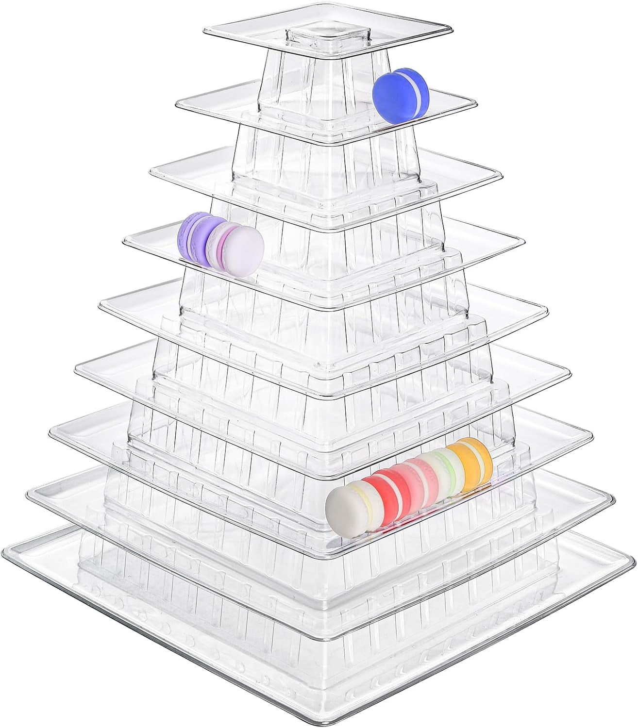 Wellsay 9 Tiers Macaron Tower Cake Stand, Plastic Macaron Stand Macaron ...