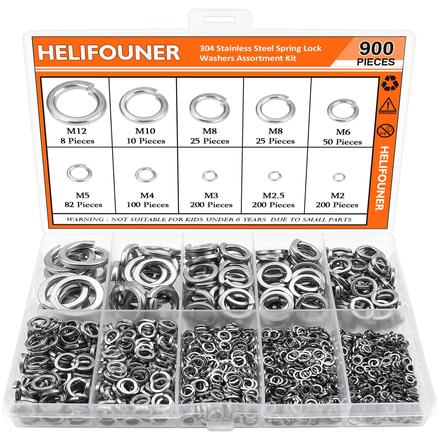 Wellsay 900 Pieces 304 Stainless Steel Spring Lock Washers for Screws ...