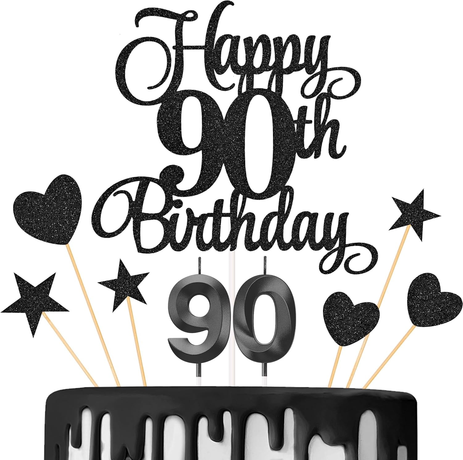 Wellsay 90th Birthday Cake Decorations, 90th Birthday Candles Cake Numeral Candles and Glitter ...