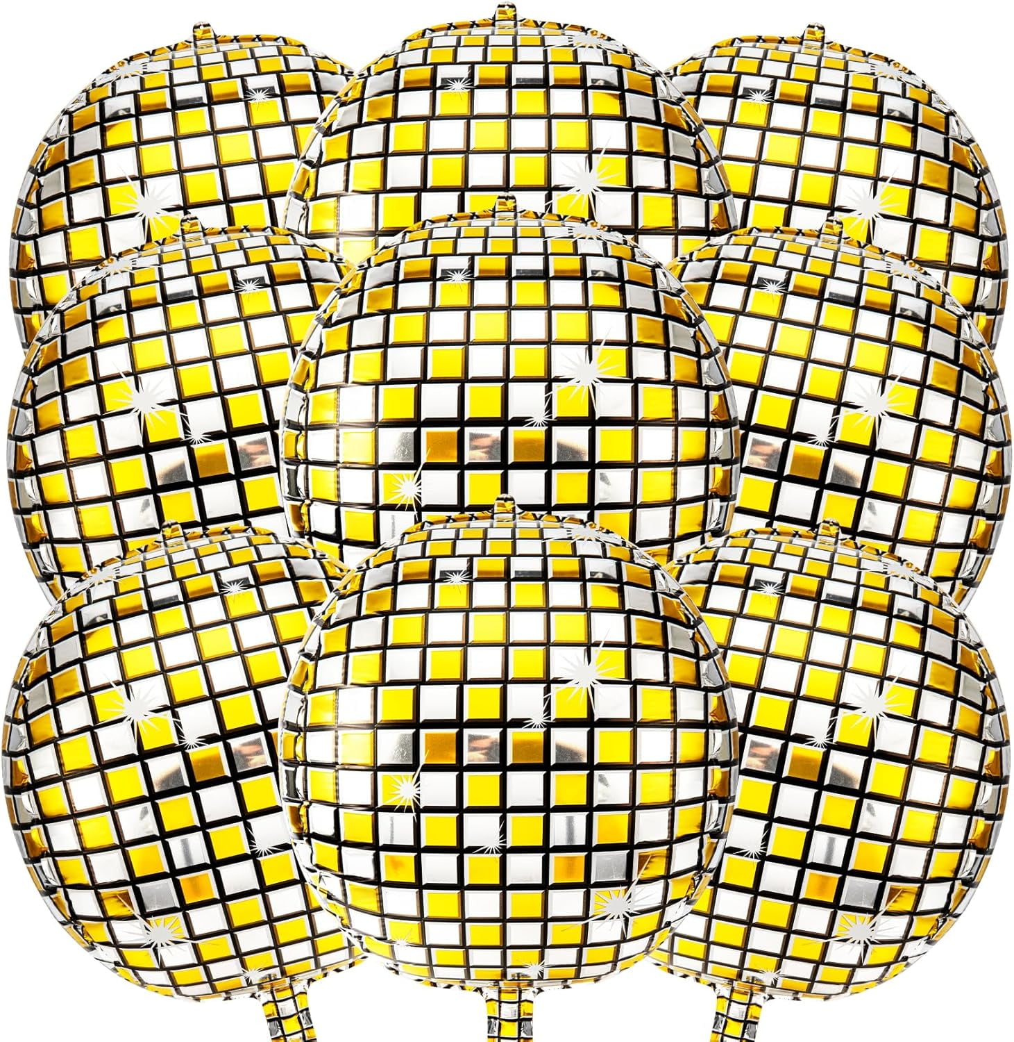 Wellsay 9Pcs Disco Ball Balloons,22 Inch 4D Gold Disco Balloons,Large ...